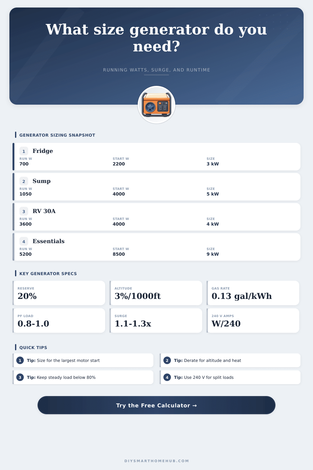Generator Size Calculator for Home Backup - DIY Smart Home Hub